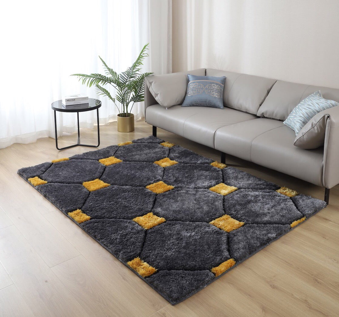 Casa Shag 3D Gray/Yellow Area Rug
